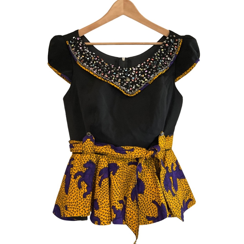 Rare Designer Debby African Stitches Beaded Peplum To… - Gem